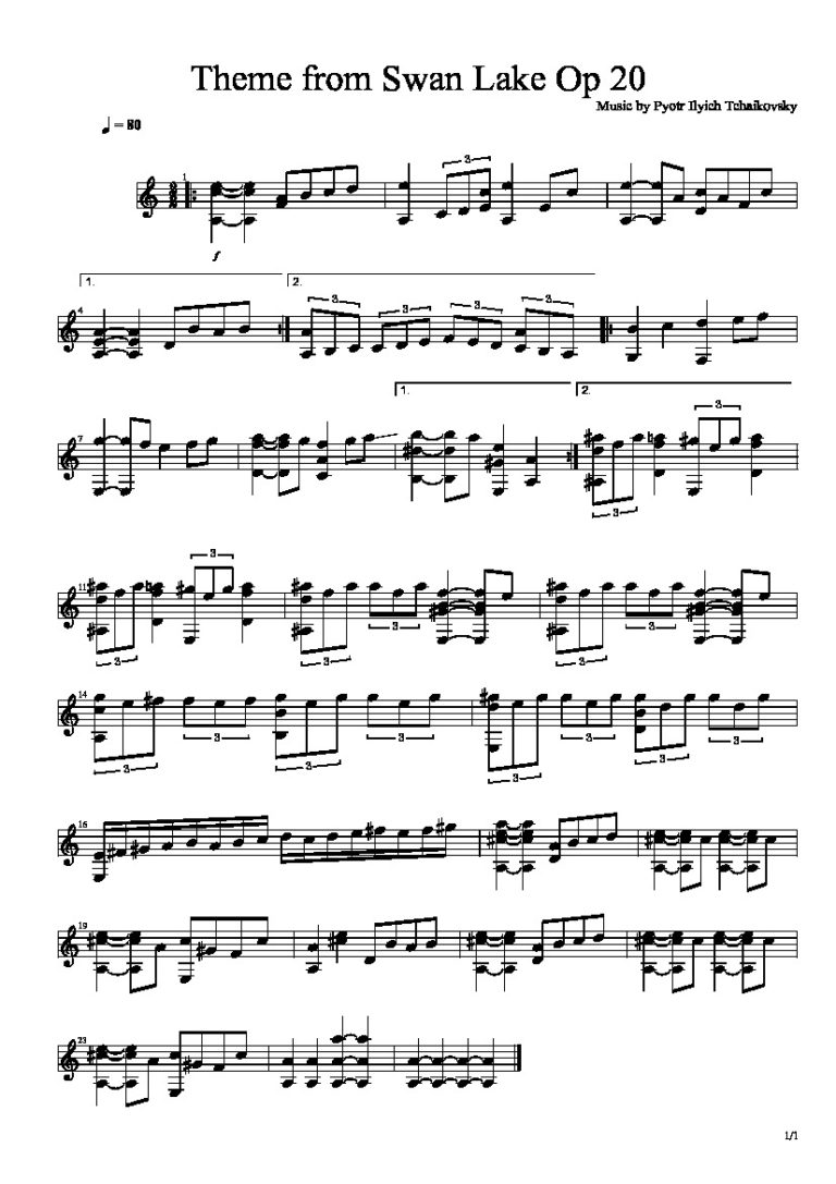 Tchaikovsky. Pyotr Ilyich - Theme From Swan Lake (Opus 20) by Pyotr ...