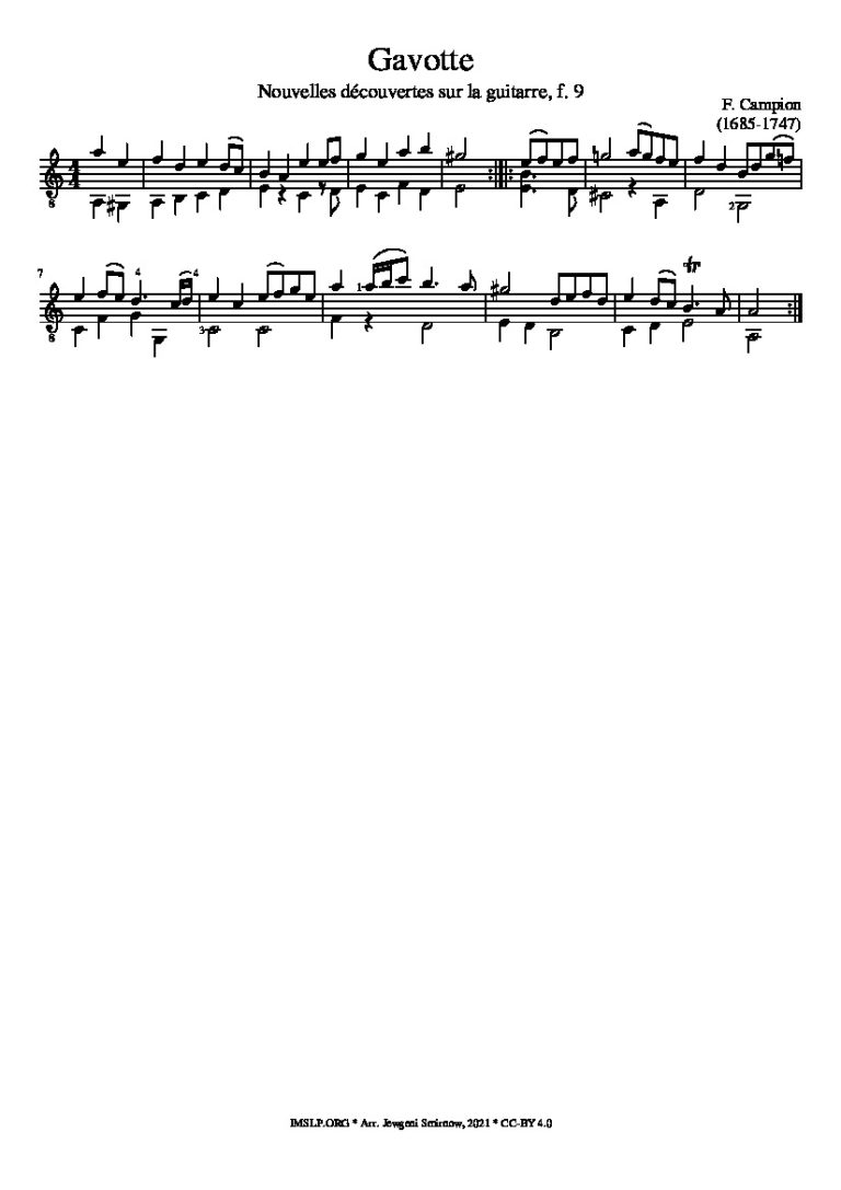 Campion. Francois - Gavotte in G minor - Classical Guitar Library ...