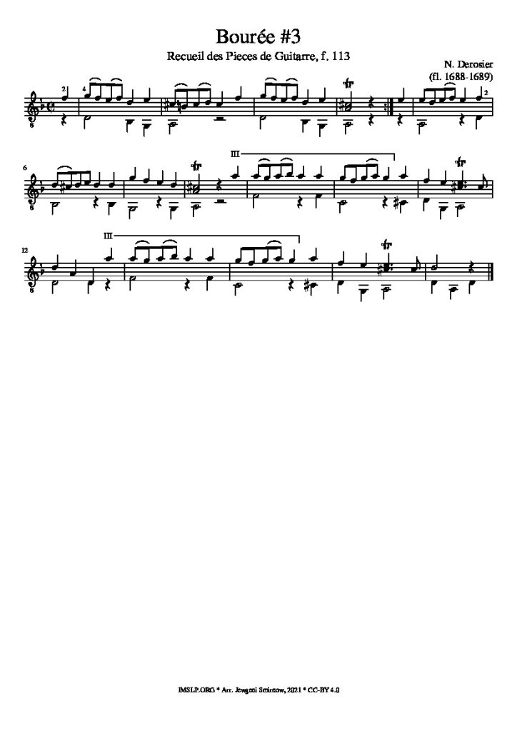 Derosier. Nicolas - Bourée, f.113 - Classical Guitar Library Classical ...