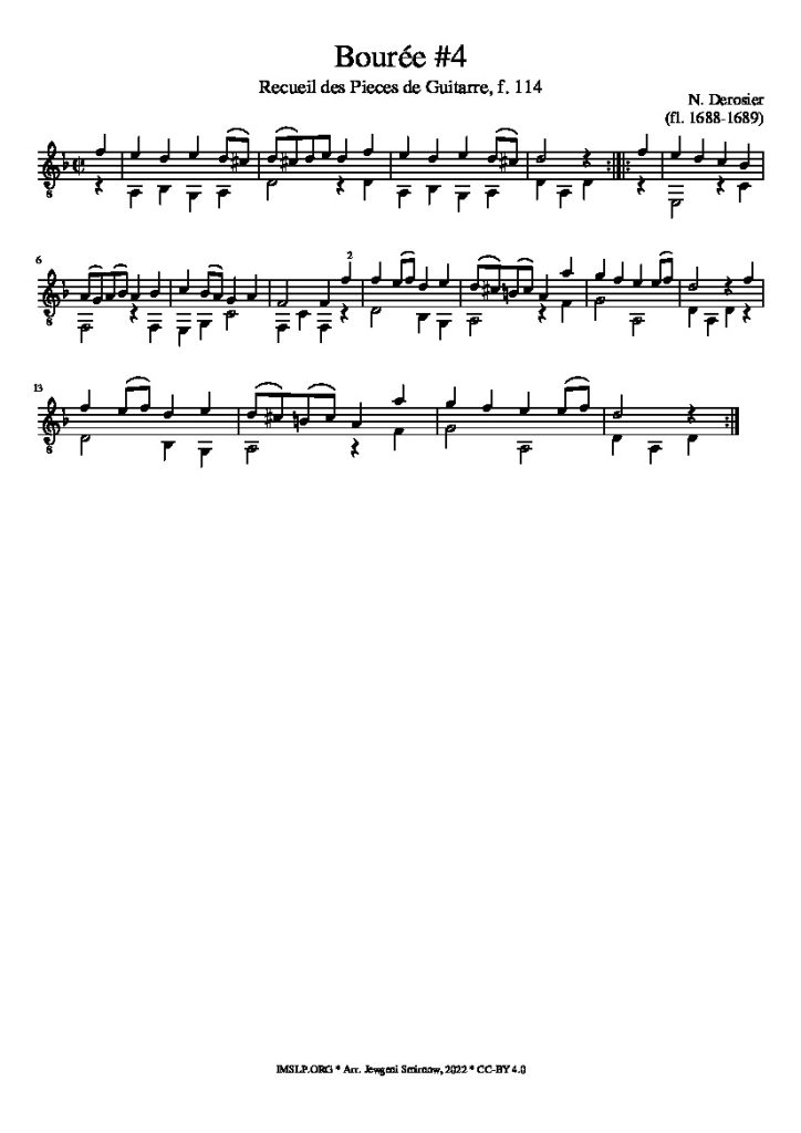 Derosier. Nicolas - Bourée, f.114 - Classical Guitar Library Classical ...