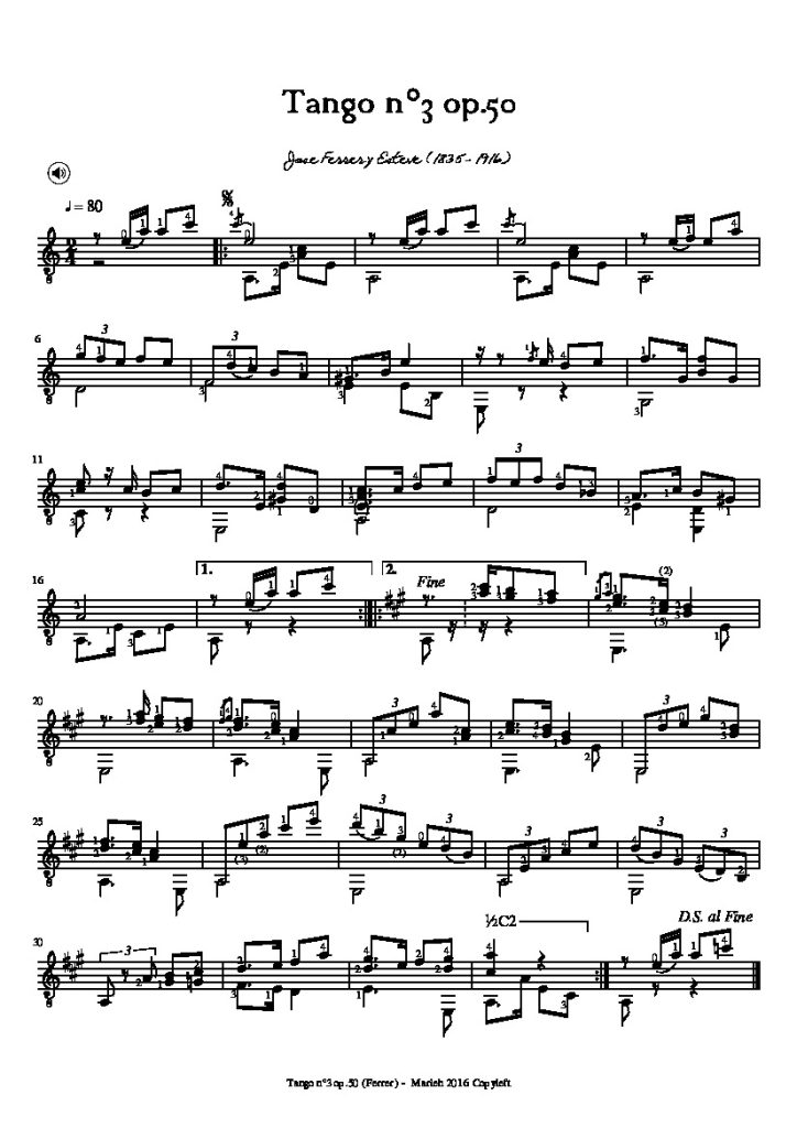 Ferrer. Jose Esteve - Tango N3 Op. 50 - Classical Guitar Library ...