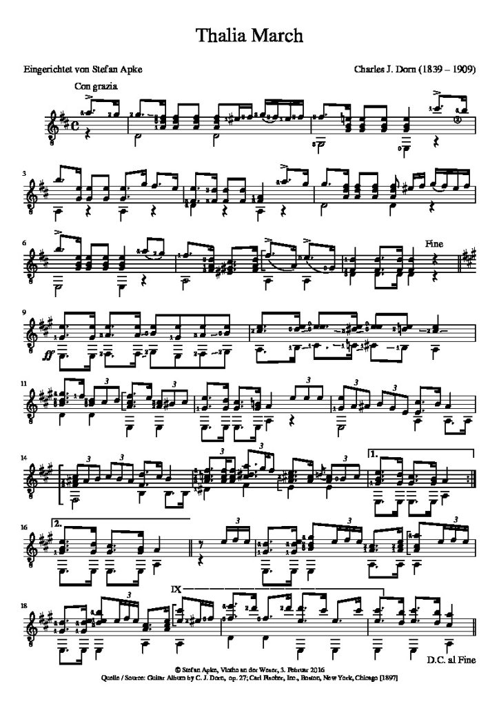 Dorn. Charles James - Thalia March - Classical Guitar Library Classical ...
