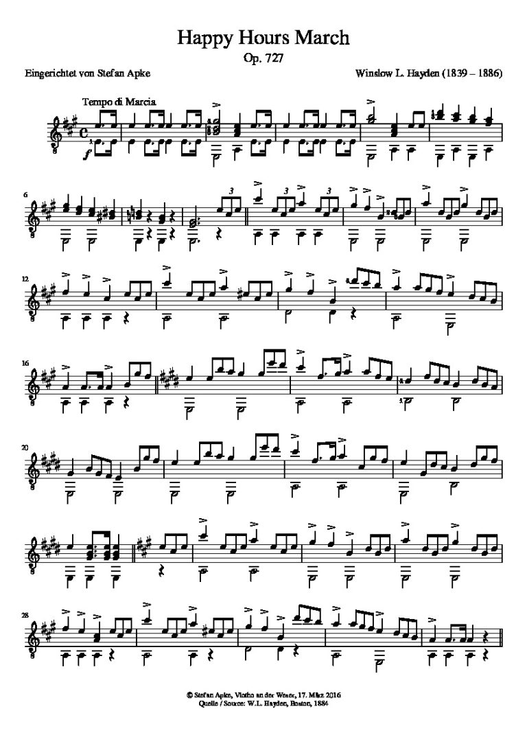 Hayden. Winslow Lewis - Happy Hours March - Classical Guitar Library ...