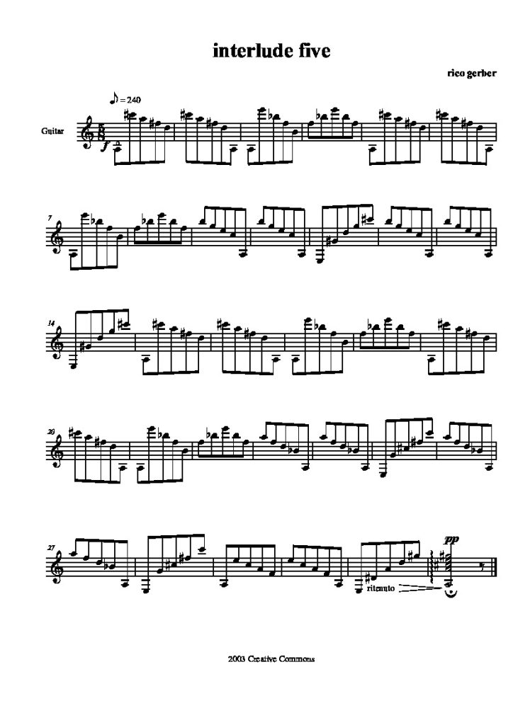Gerber. Edward Enrico - Pieces for Guitar interlude 5 - Classical ...
