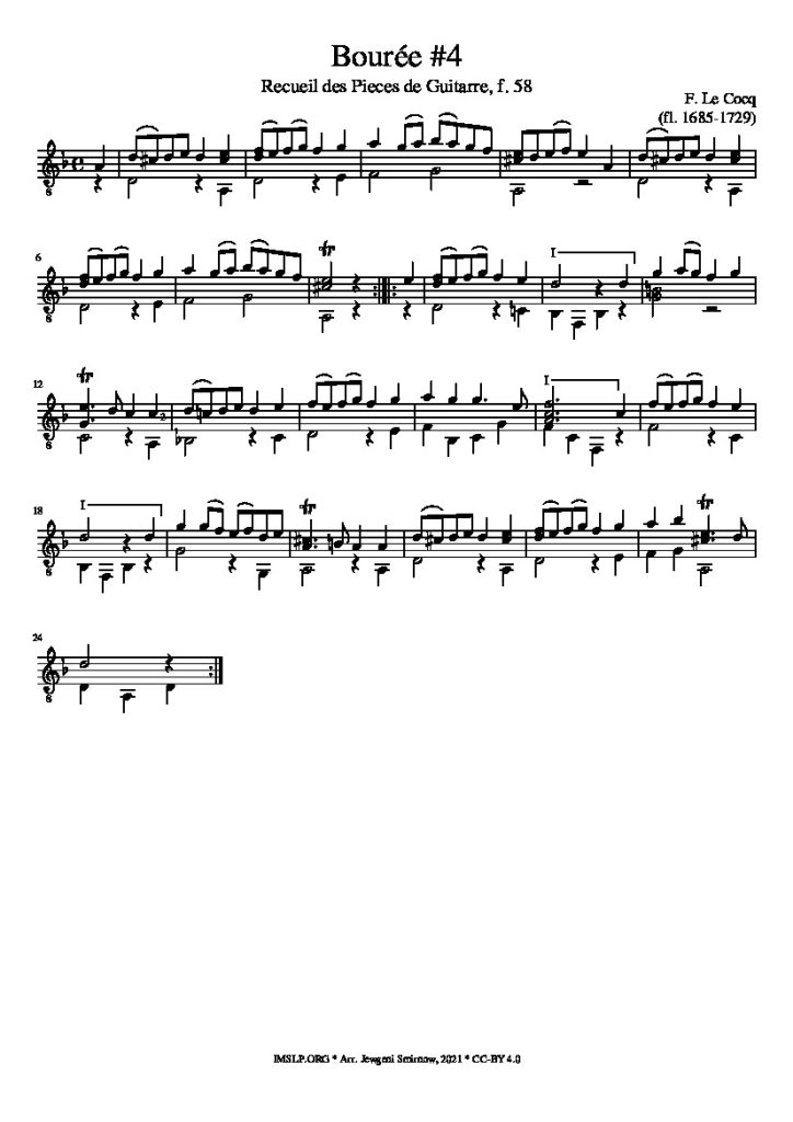 Le Cocq. Francois - Bourée, f.58 - Classical Guitar Library Classical ...