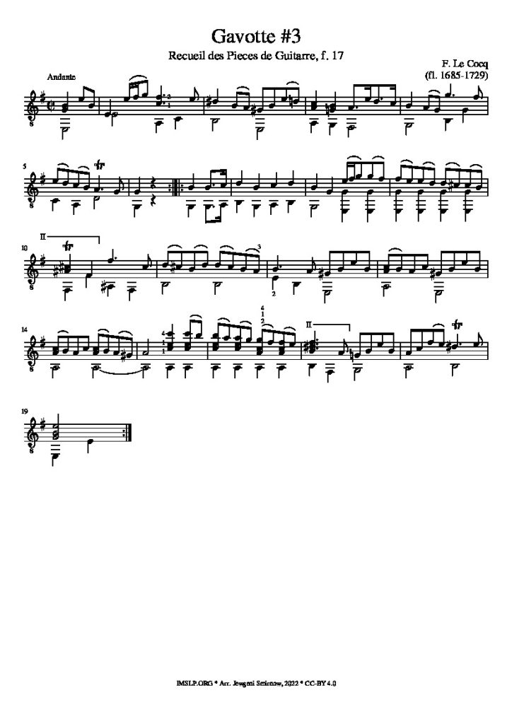Le Cocq. Francois - Gavotte, f.17 - Classical Guitar Library Classical ...