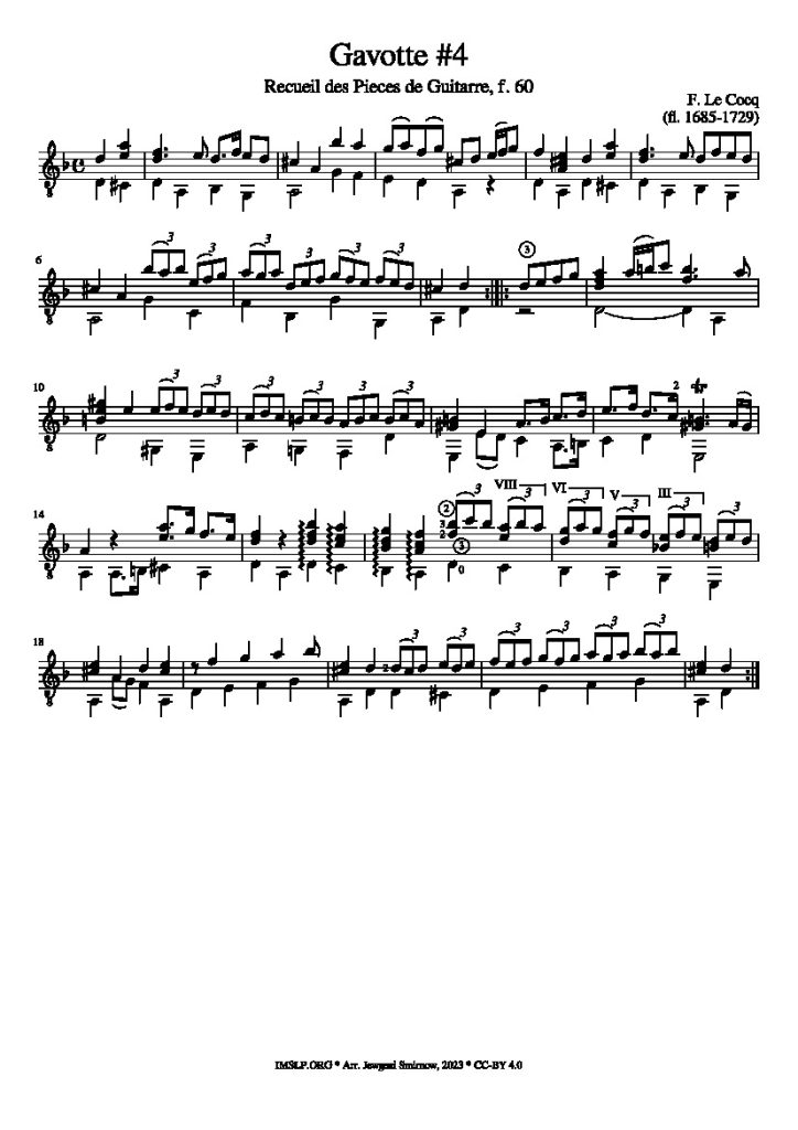 Le Cocq. Francois - Gavotte, f.60 - Classical Guitar Library Classical ...