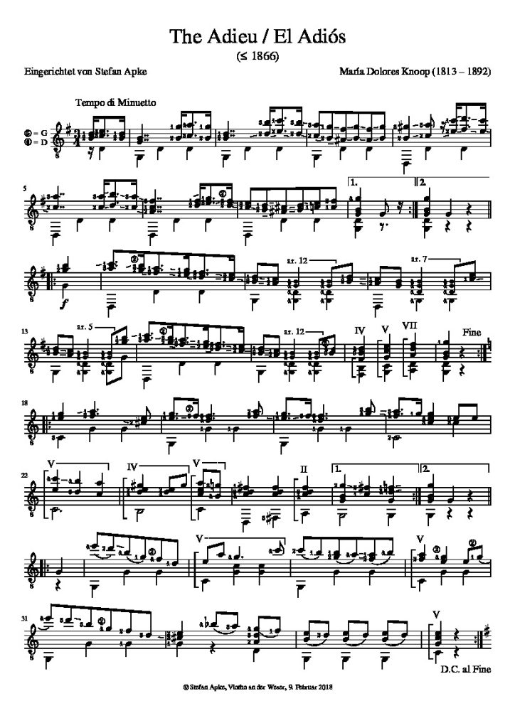 Knoop. María Dolores - The Adieu - Classical Guitar Library Classical ...