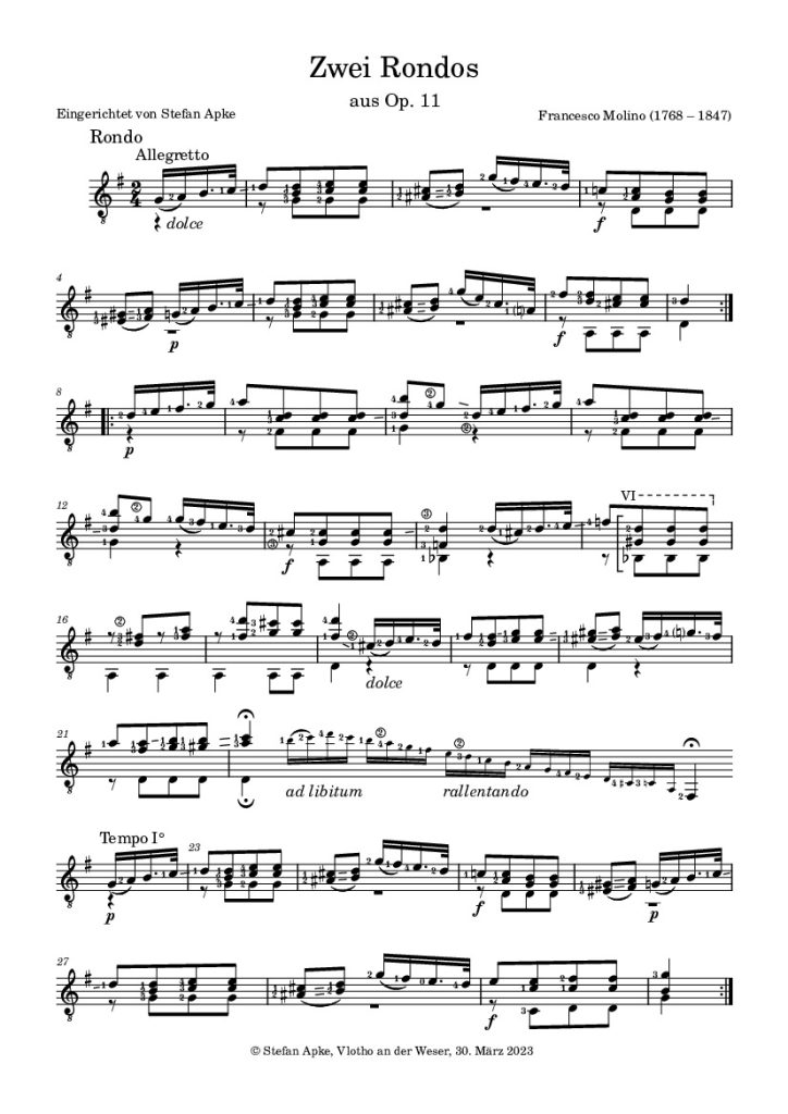 Molino. Francesco - 2 Rondeaux pour la Guitarre, Op.11 - Classical ... Molino. Francesco - 2 Rondeaux pour la Guitarre, Op.11 - Classical ...