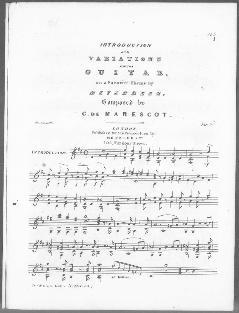 Marescot. Charles de - Introduction and Variations on a Theme of ...