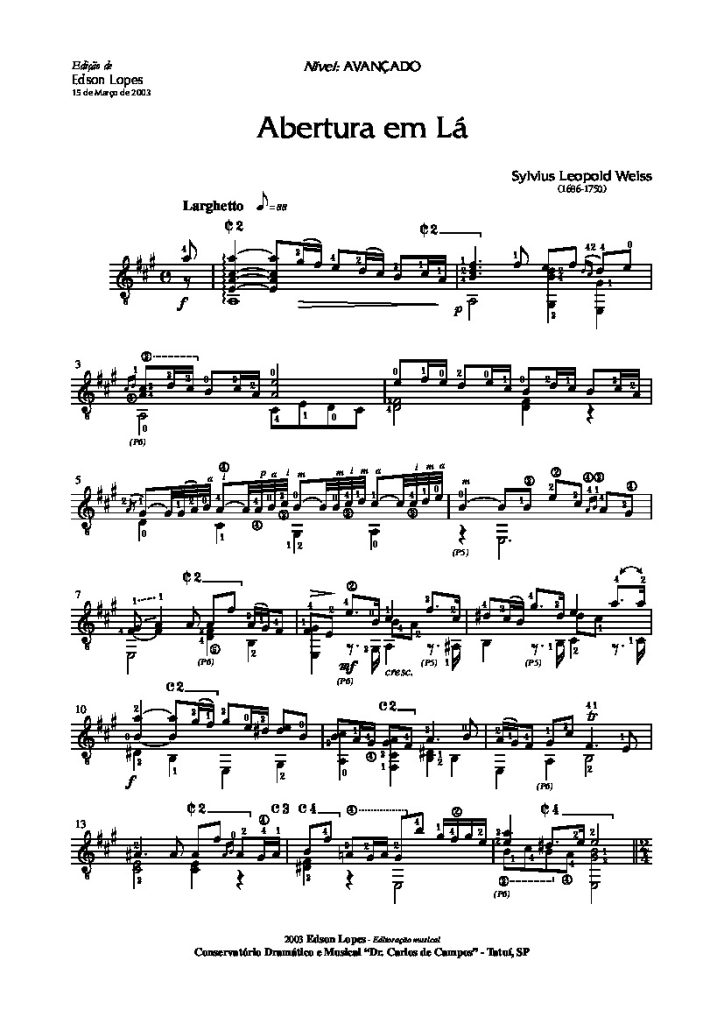 Lopes. Edson - Lute Sonata in A major, WeissSW 89 - Classical Guitar ...