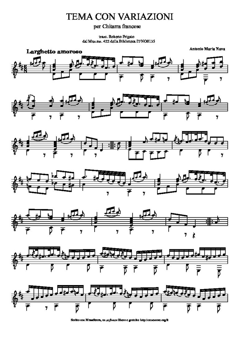 Nava. Antonio Maria - Tema e variazioni per Chitarra in D major ...