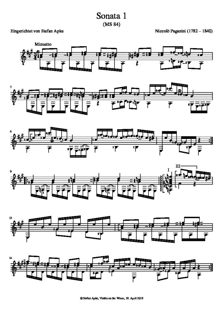 Paganini. Nicolo - Guitar Sonata in A major, MS 84 No.1 - Classical ...