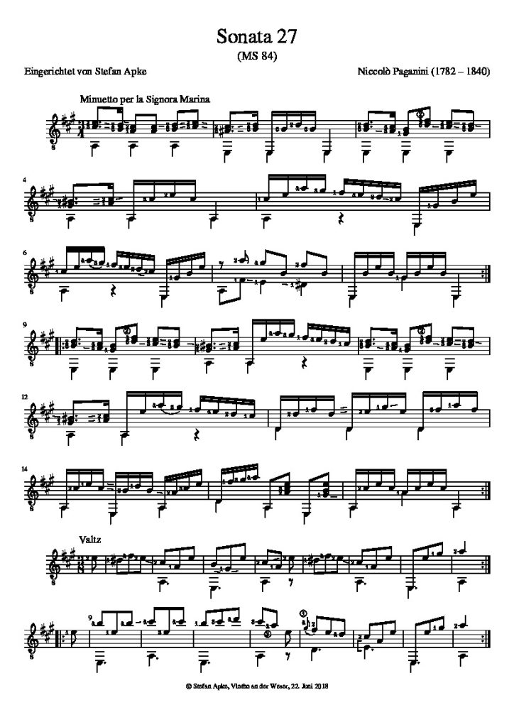 Paganini. Nicolo - Guitar Sonata in A major, MS 84 No.27 - Classical ...