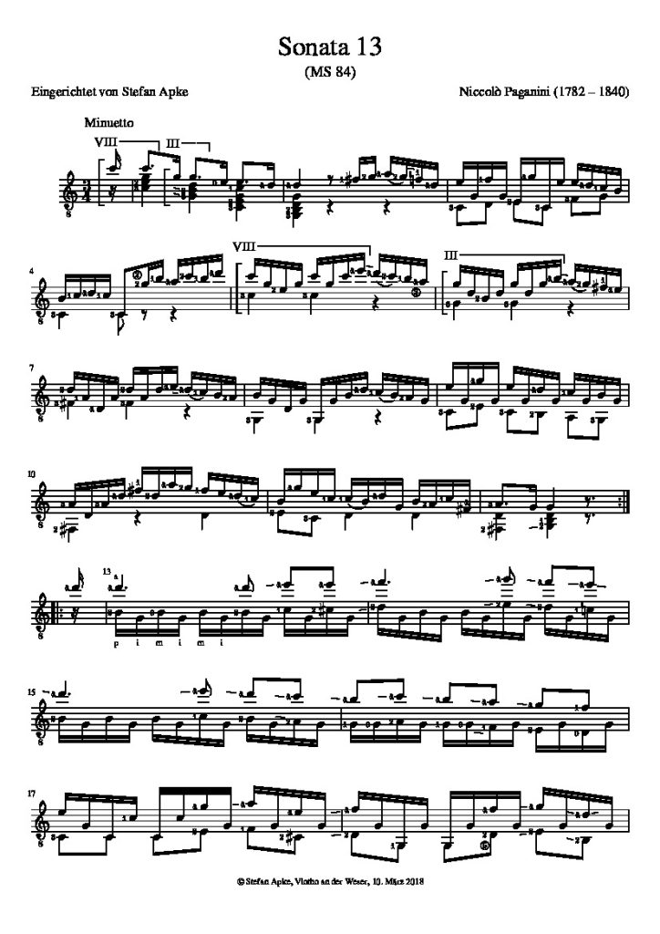 Paganini. Nicolo - Guitar Sonata in C major, MS 84 No.13 - Classical ...