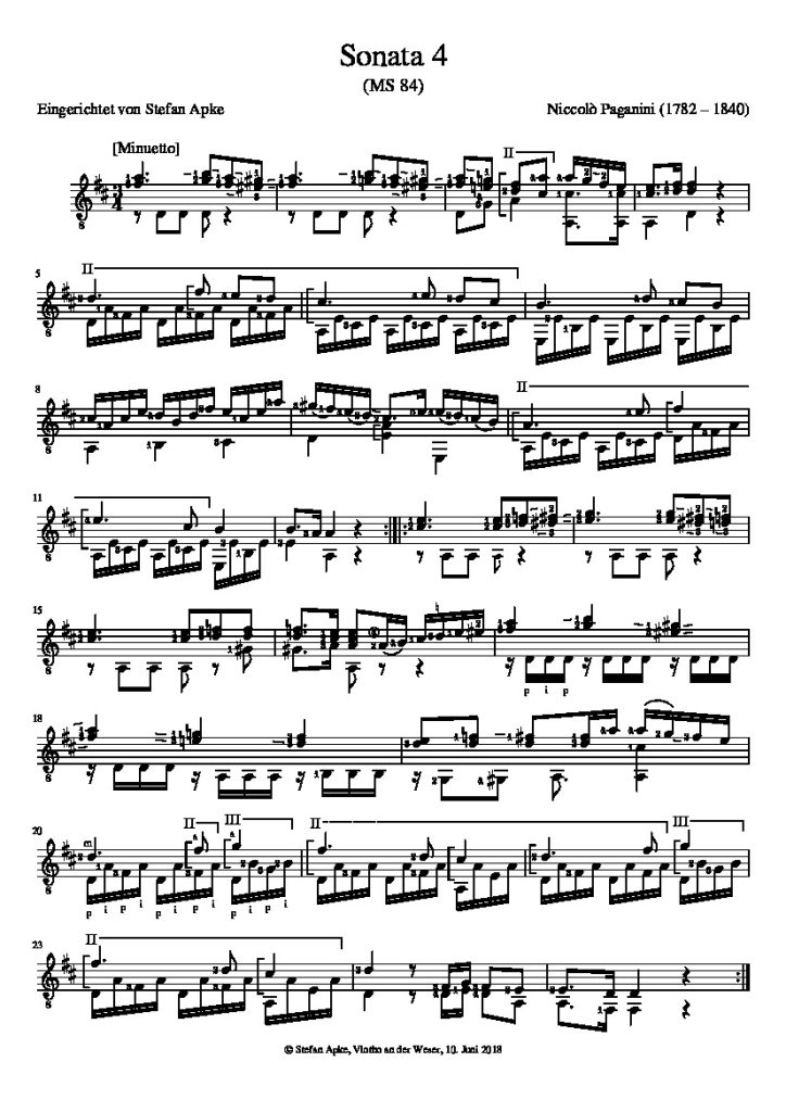 Paganini. Nicolo - Guitar Sonata in D major, MS 84 No.4 - Classical ...