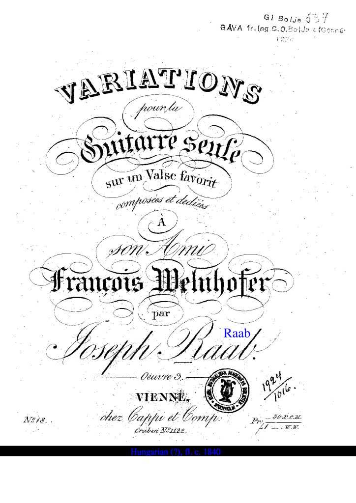 Raab. Jos - Variations for Guitar Solo, Op.3 - Classical Guitar Library ...